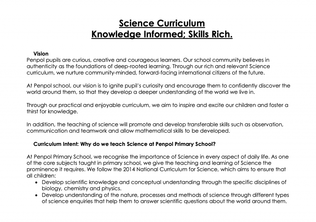 Science Curriculum – Penpol Primary School
